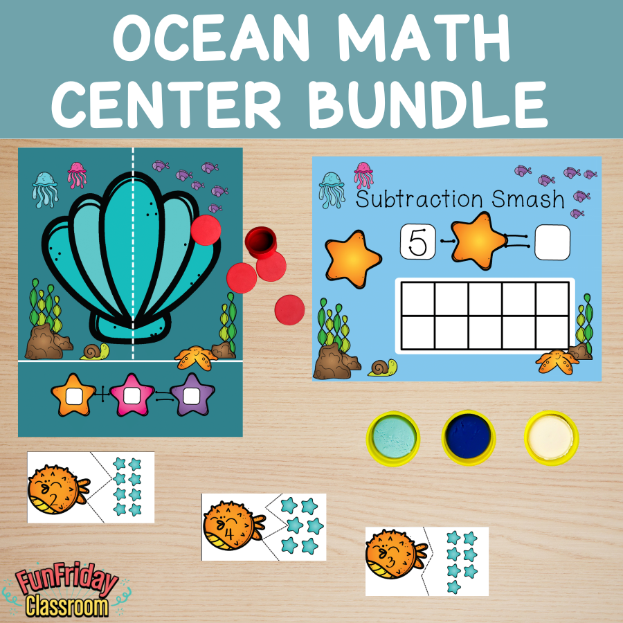 Addition / Subtraction Center Bundle - Ocean Theme — Kindergarten Crate