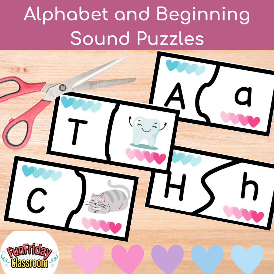Alphabet and Beginning Sound Puzzles - Heart Theme — Kindergarten Crate
