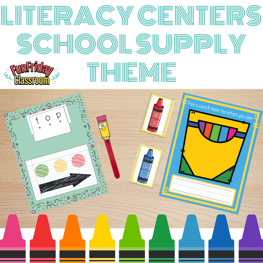 Literacy Centers Bundle - School Supply Theme — Kindergarten Crate